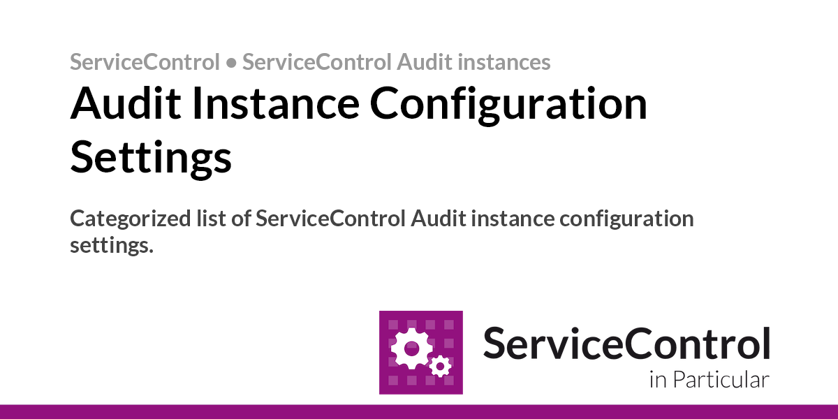 Audit Instance Configuration Settings • ServiceControl • Particular Docs